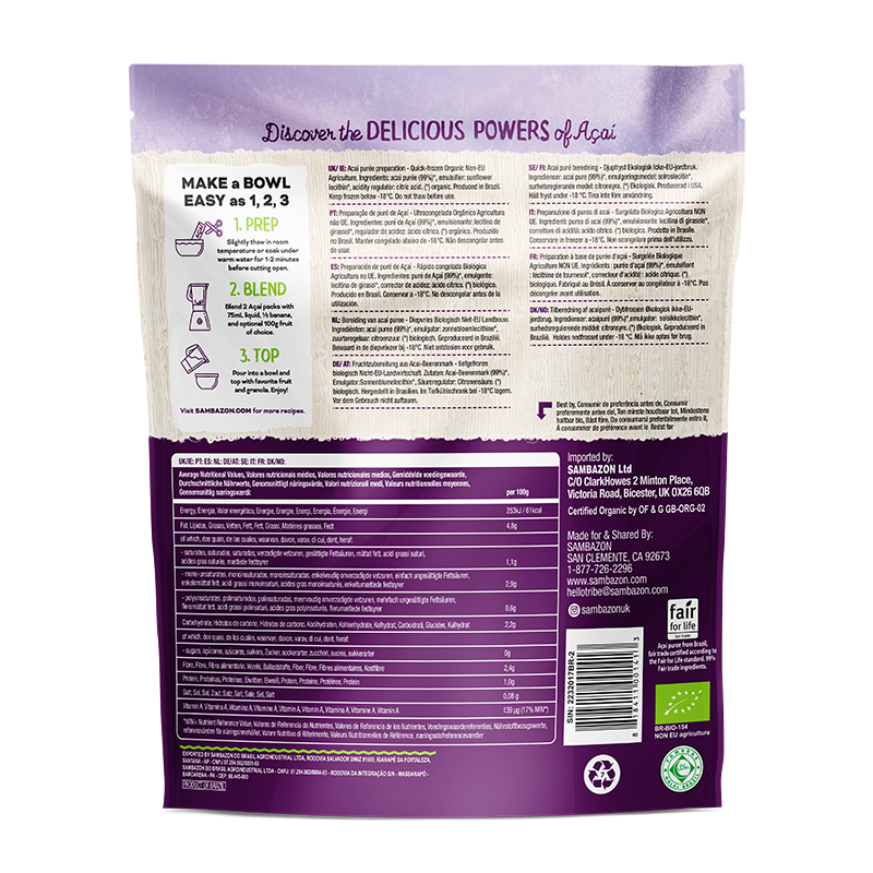 Unsweetened Acai - Frozen Puree Packets for Bowls & Smoothies | SAMBAZON